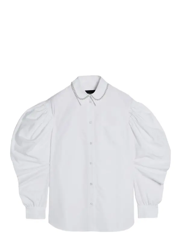 Simone Rocha Long-sleeved Shirt With Pearl Embellished Collar - White