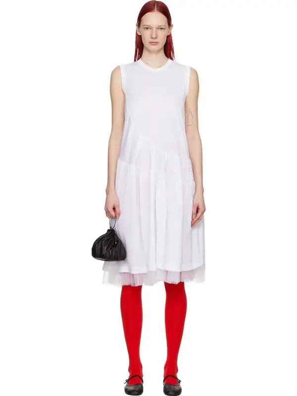 Comme Des Garçons Round Neck Sleeveless Ruffled Dress - White