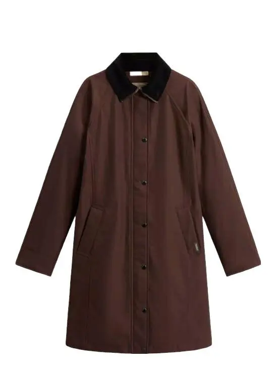 Woolrich Single-breasted Corduroy Collar Coat - Brown Soil