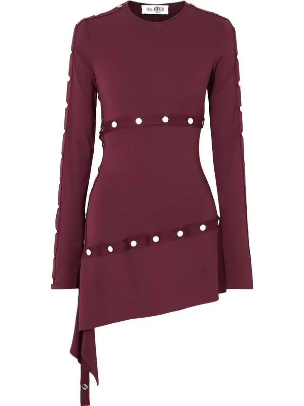 Attico Long Sleeve Asymmetrical Hem Dress With Button Detailing - Red