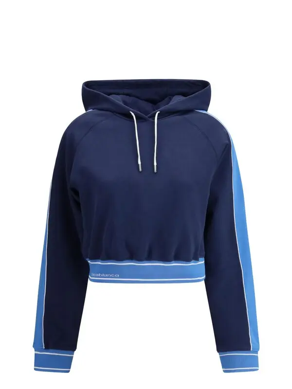 Casablanca Cropped Drawstring Hoodie With Contrast Stripes - Blue
