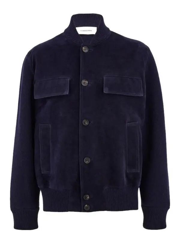 FERRAGAMO Stand Collar Casual Jacket - Navy Blue