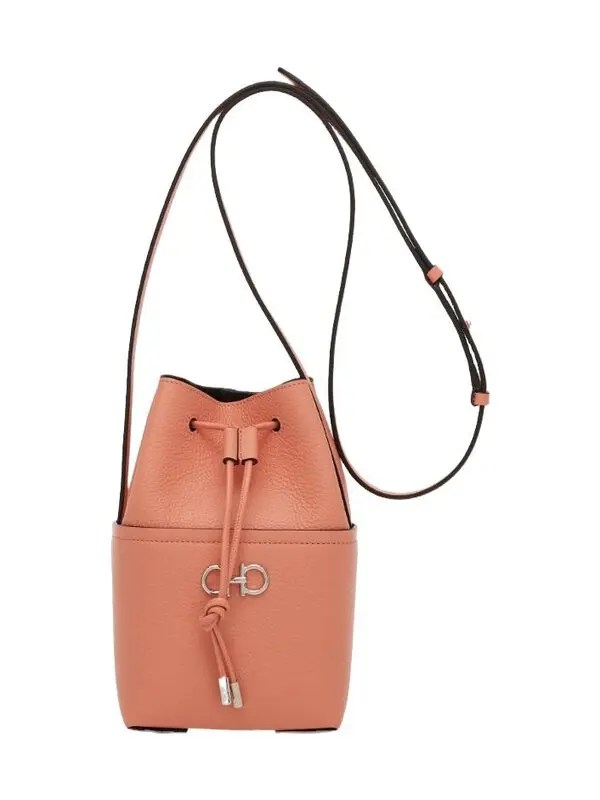 FERRAGAMO Gancini Mini Drawstring Bucket Bag - Pink