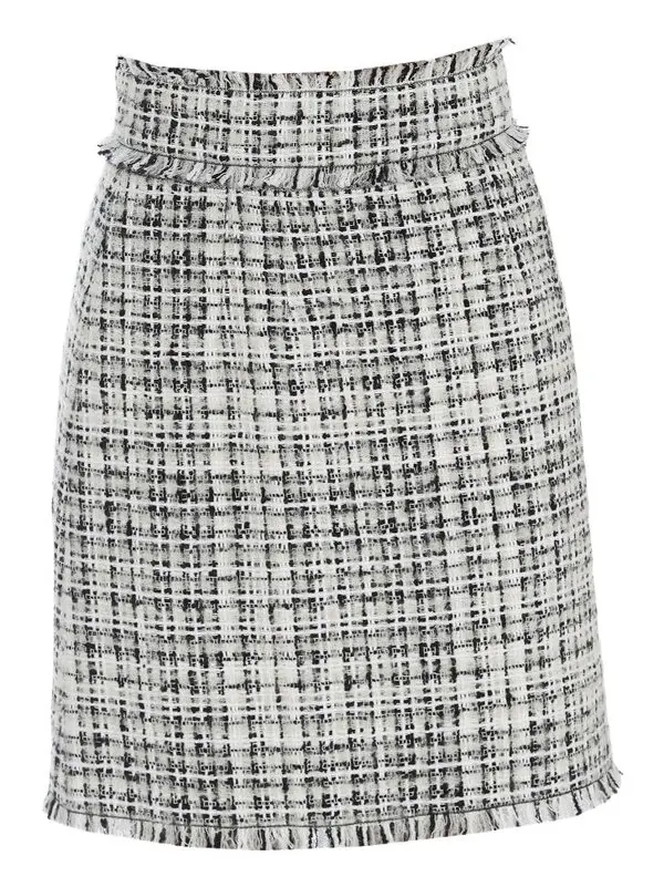 Dolce & Gabbana Tweed Straight-fit Skirt With Frayed Hem - Gray