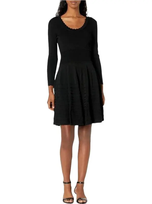 Emporio Armani Long Sleeve Embroidered Neckline Dress - Black