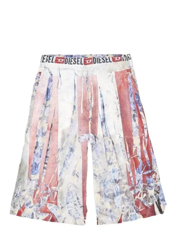 DIESEL® Logo Waistband Printed Shorts - White