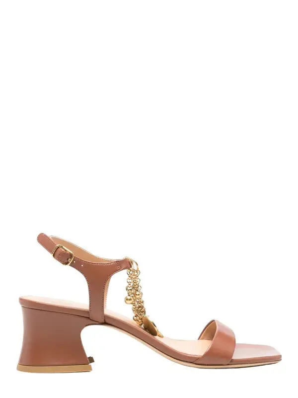 Chloé 50mm Chain Accent Block Heel Sandals - Brown