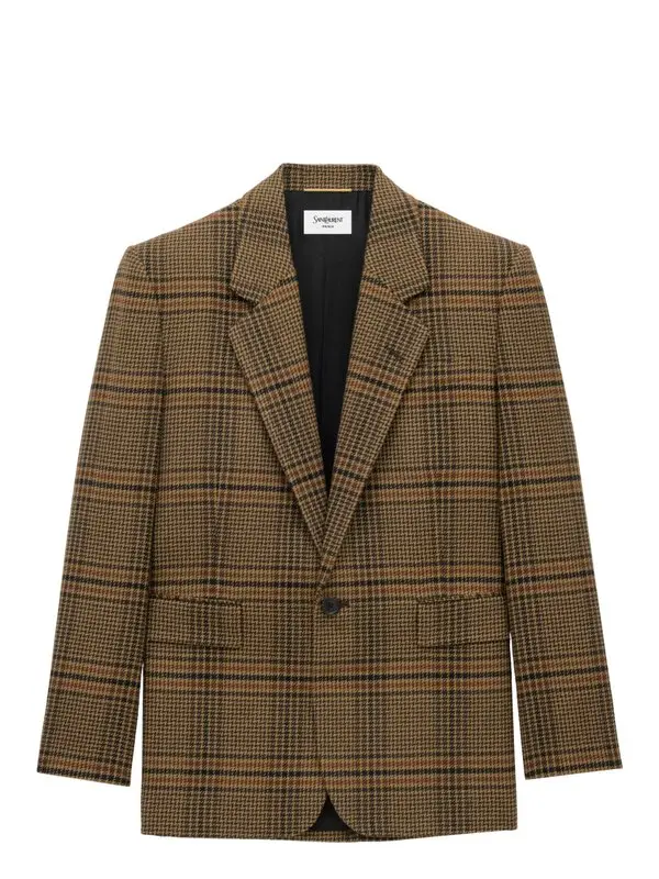 Saint Laurent Single-breasted Checked Blazer - Brown