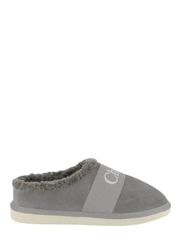 Chloé Logo Print Slippers - Grey