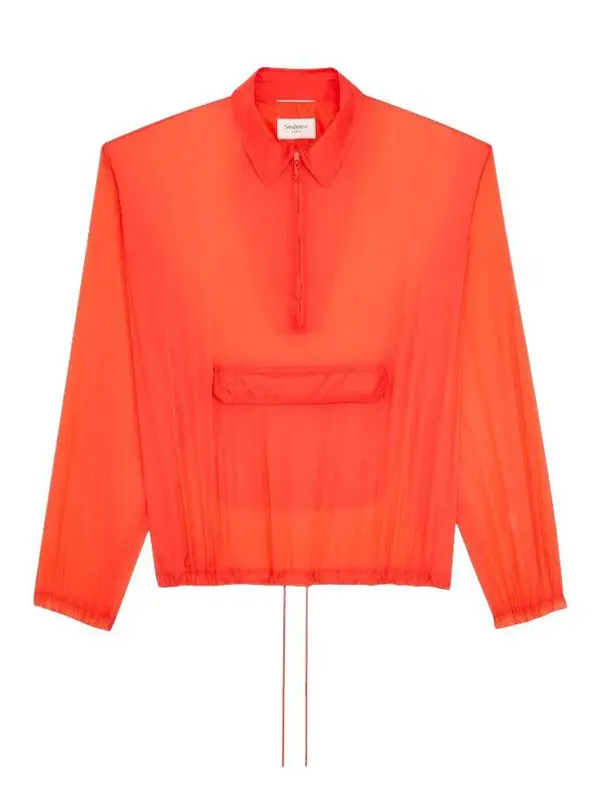 Saint Laurent Half-zip Drawstring Windbreaker - Carmine Orange