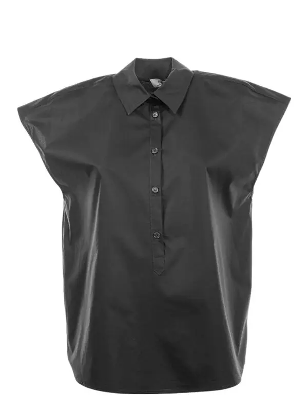 Woolrich Cap-sleeved Shirt With Lapel Collar - Black