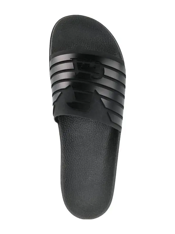 Emporio Armani Ribbed Logo Slides - Black