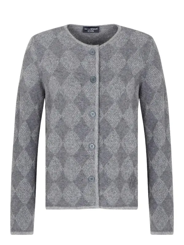 Emporio Armani Diamond-pattern Button Cardigan - Grey