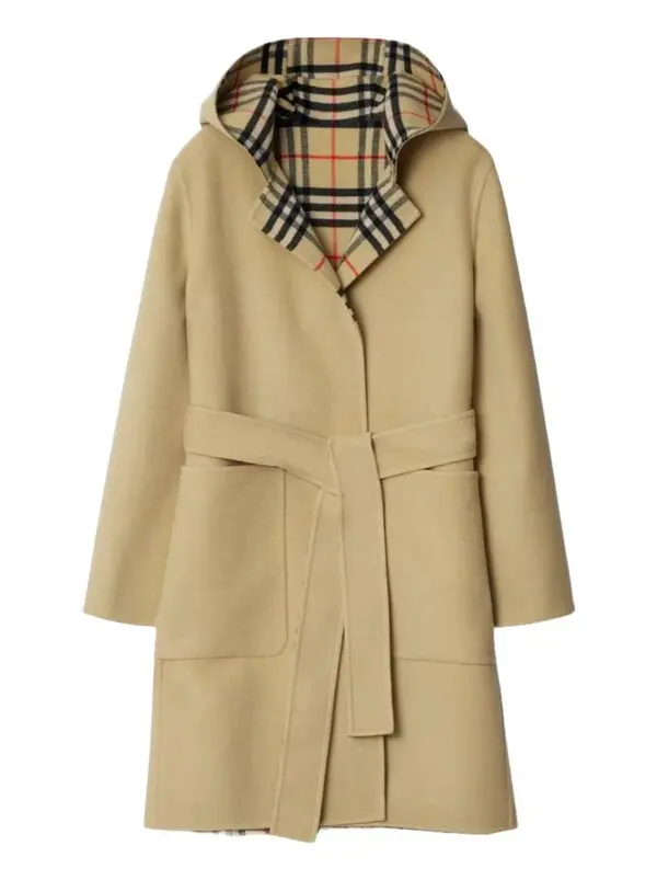 Burberry Reversible Belted Hooded Coat - Flaxen