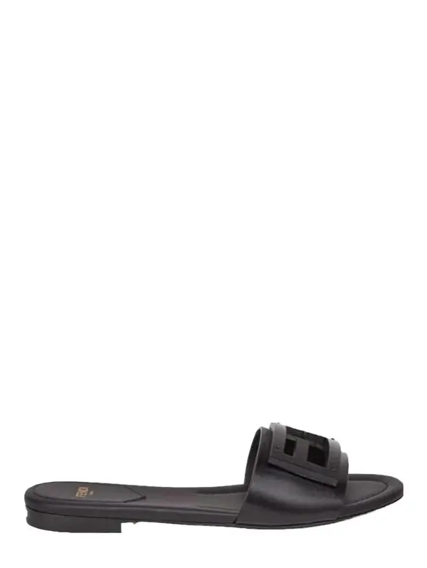 Fendi Baguette Logo Plaque Sandals - Black