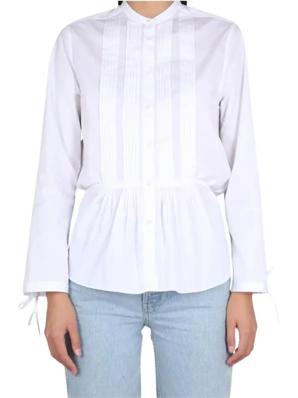 Aspesi Peplum Buttoned Long-sleeved Shirt - White