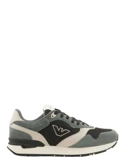 Emporio Armani Logo Embroidered Mesh Panelled Lace Up Sneakers - Black