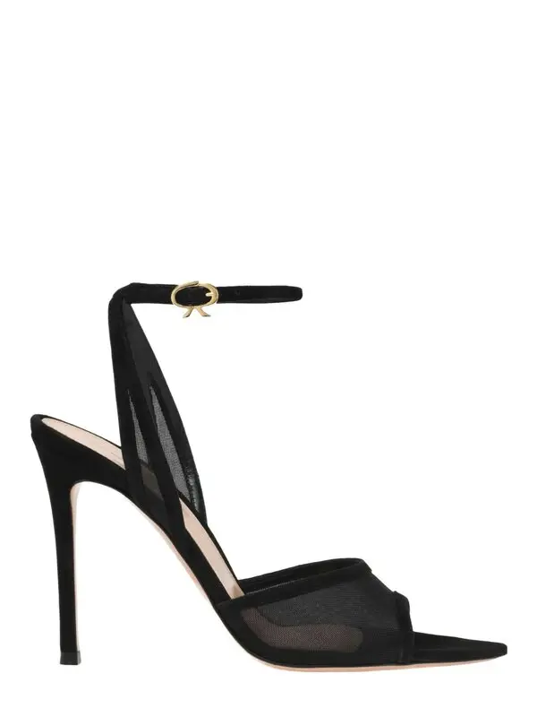 GIANVITO ROSSI Suede And Mesh Pointed High Heel Sandals - Black