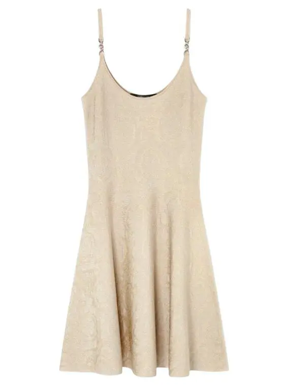 Versace Barocco Jacquard Sleeveless Flared Mini Dress - Beige