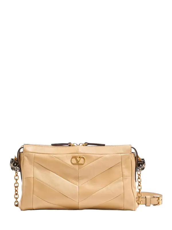 Valentino Garavani Panthea Small Shoulder Bag With Vlogo Signature - Gold Beige