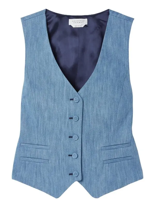 Gabriela Hearst Coleridge Cotton And Linen-blend Chambray Vest - Light Blue
