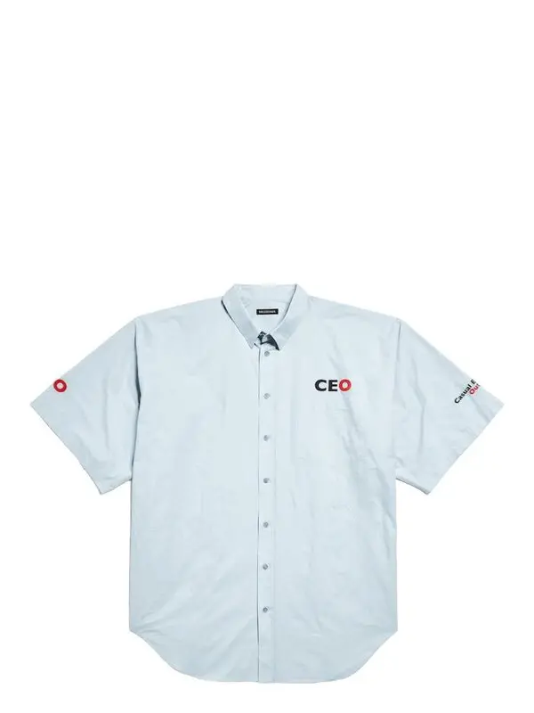 Balenciaga Ceo Uniform Logo Short-sleeved Oversized Shirt - Light Blue