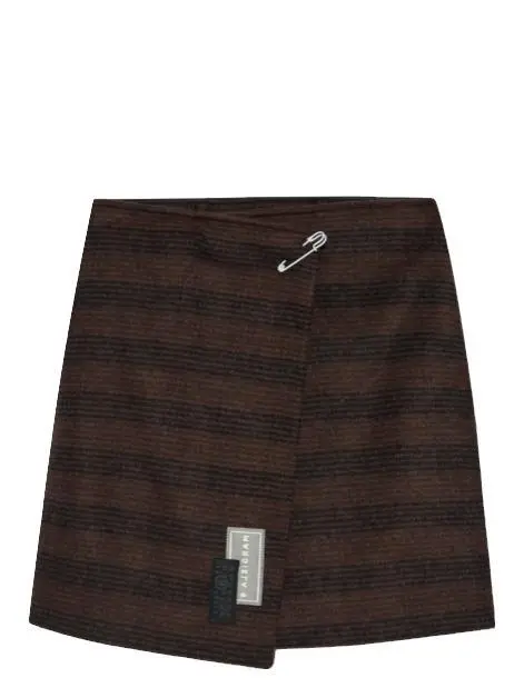 MAISON MARGIELA Checked Logo Patch Skirt - Brown