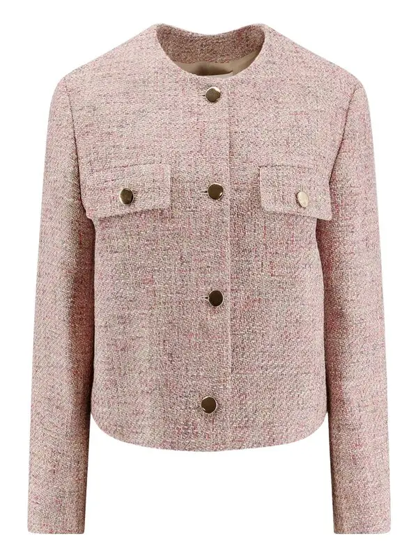 LARDINI Bouclé Tweed Jacket With Button Detail - Nude