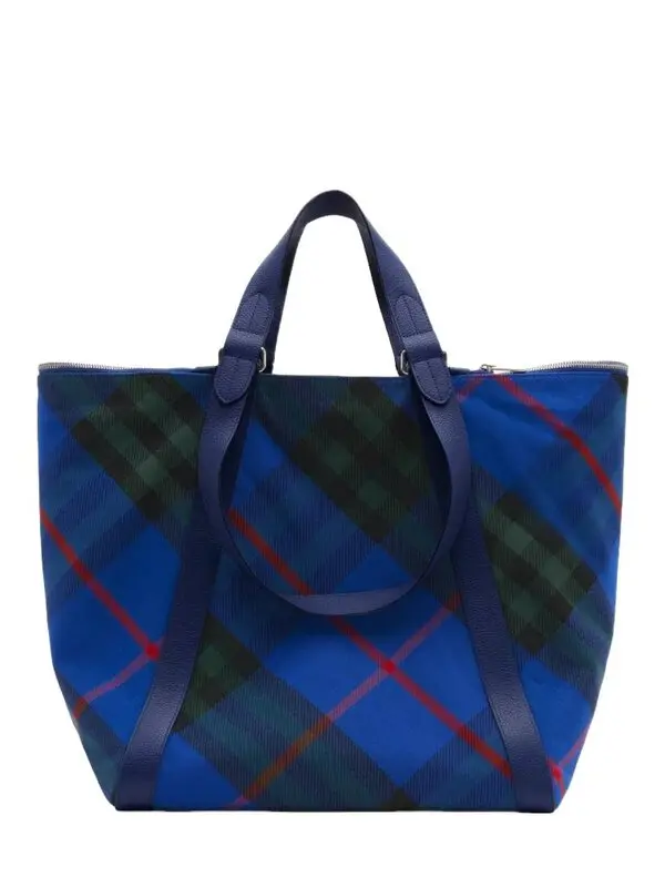 Burberry Check Printed Top Handle Bag - Blue