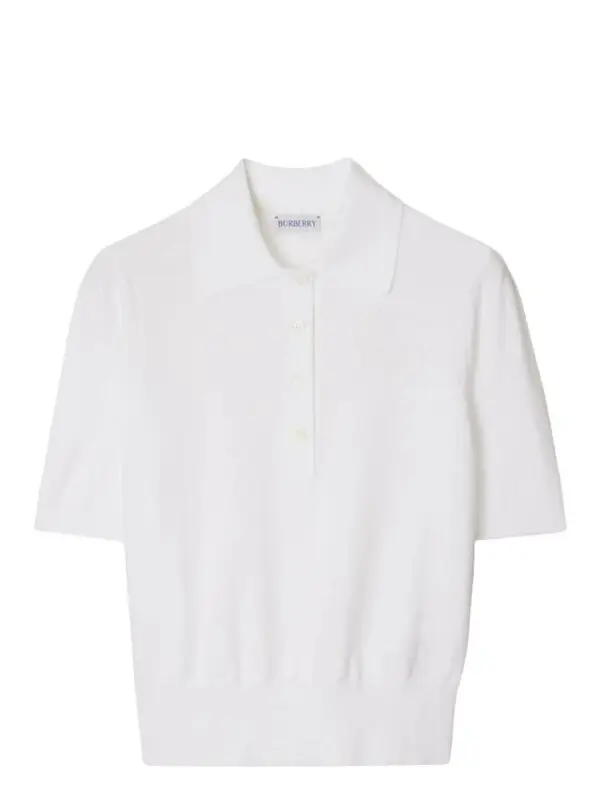 Burberry Knitted Short Sleeve Polo Top - Chalk
