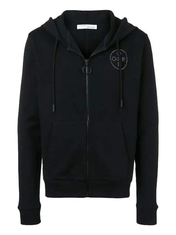 Off-White Embellished Logo Zip-up Hoodie - Black