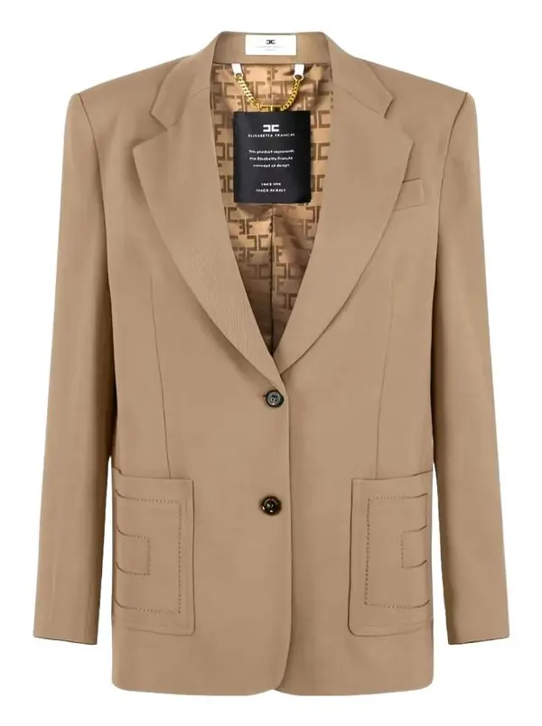 Elisabetta Franchi Single-breasted Blazer With Embroidered Logo Detail - Clay Color