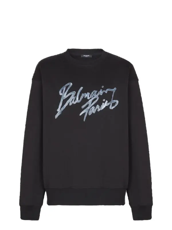 Balmain Logo Printed Crewneck Sweatshirt - Black