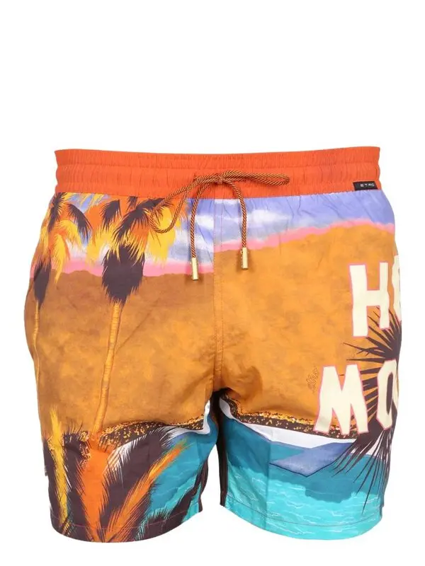 Etro Landscape Printed Drawstring Swim Shorts - Orange