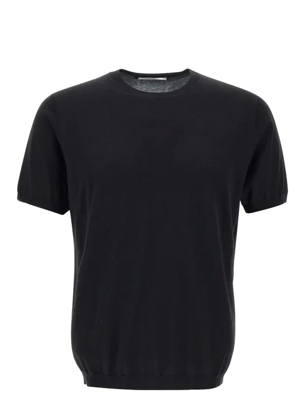 KANGRA Silk-cotton Knitwear Short Sleeve Crew Neck - Black