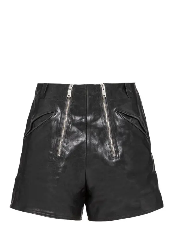 Prada Leather Shorts With Double Zip Front - Black