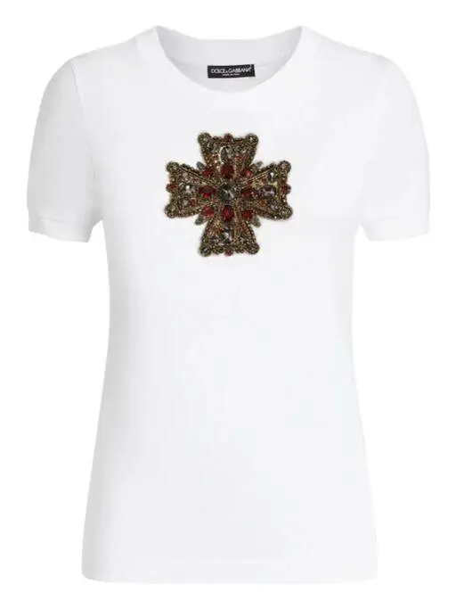 Dolce & Gabbana Embellished Cross Crewneck T-shirt - White