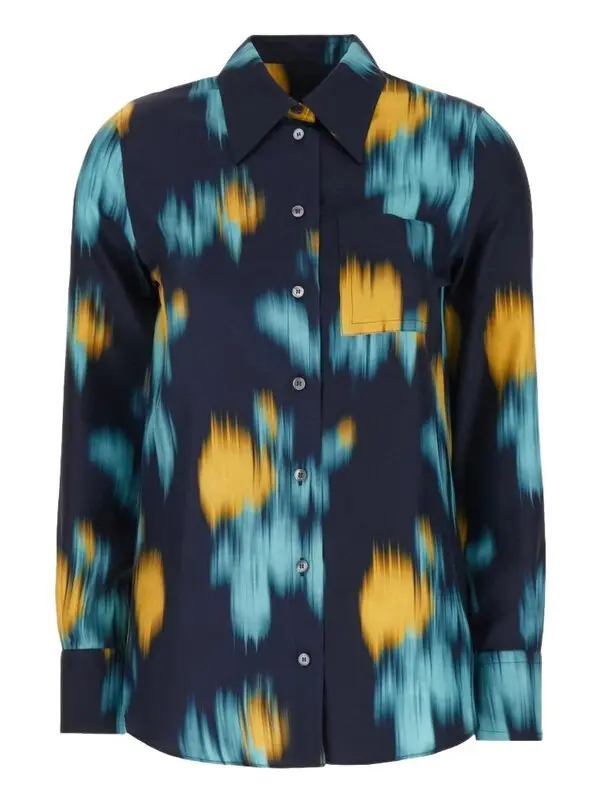 LANVIN Abstract Print Curved Hem Shirt - Black