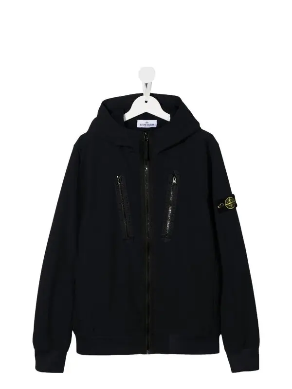 Stone Island Logo Badge Zip-up Hoodie - Blue