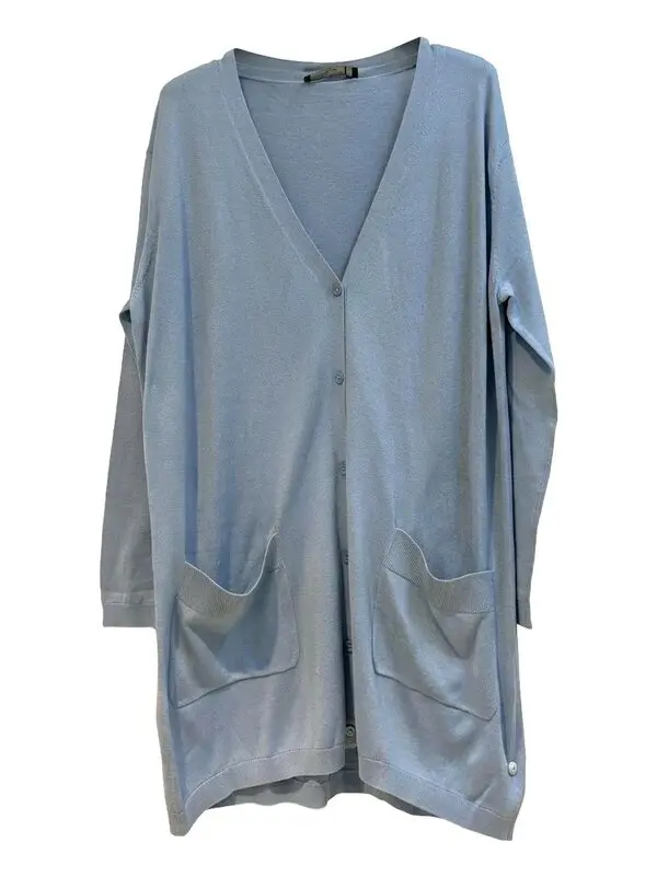 Max Mara Long-sleeved V-neck Cardigan With Front Pockets - Gray