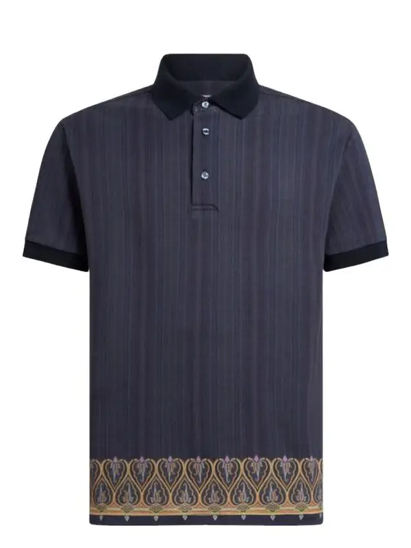 Etro Striped Short Sleeved Polo Shirt - Blue