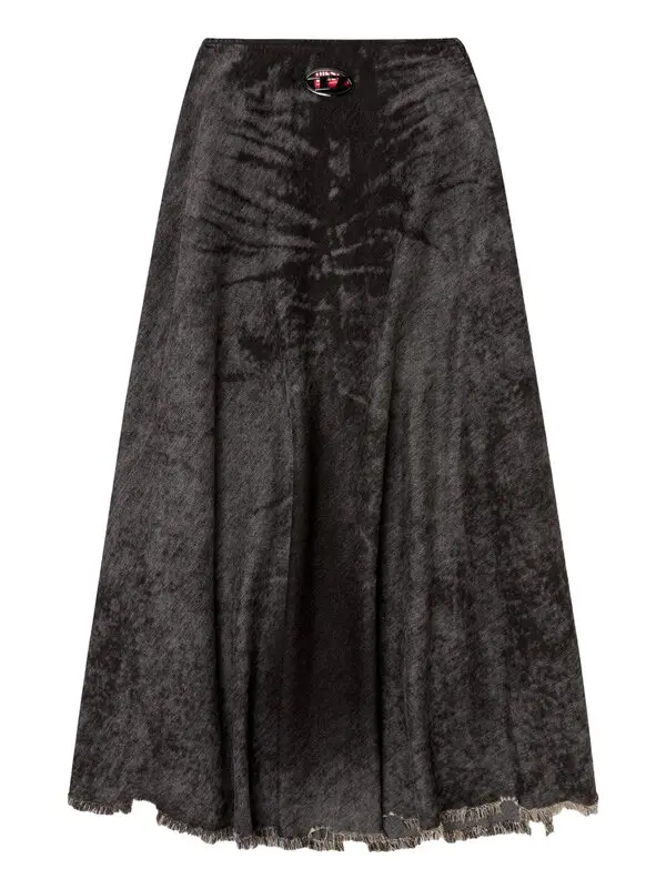 DIESEL® A-line Maxi Skirt With Frayed Hem And Oval D Logo - Black