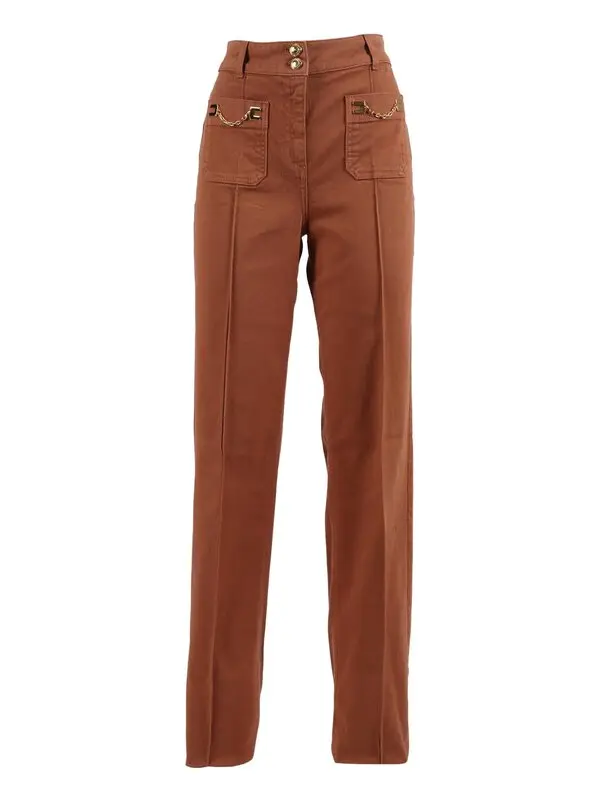 Elisabetta Franchi Chain Detailed Straight Leg Jeans - Brown