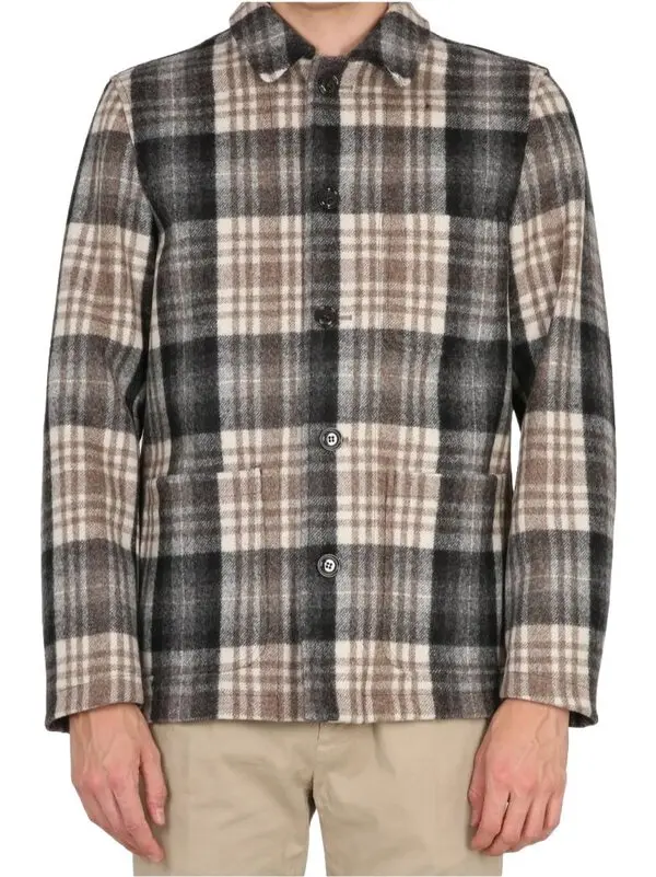 Aspesi Tadao Plaid Buttoned Jacket - Nude
