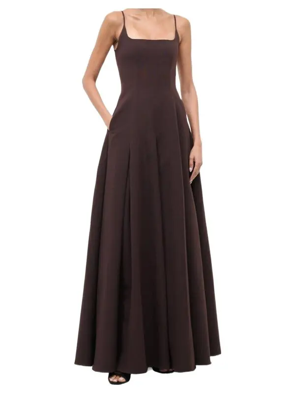 Staud Joy Square-neck Flared Maxi Dress - Earth-tone