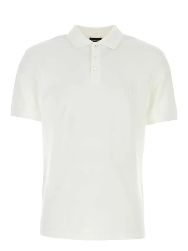 Giorgio Armani Logo Embroidered Short-sleeved Polo Shirt - White