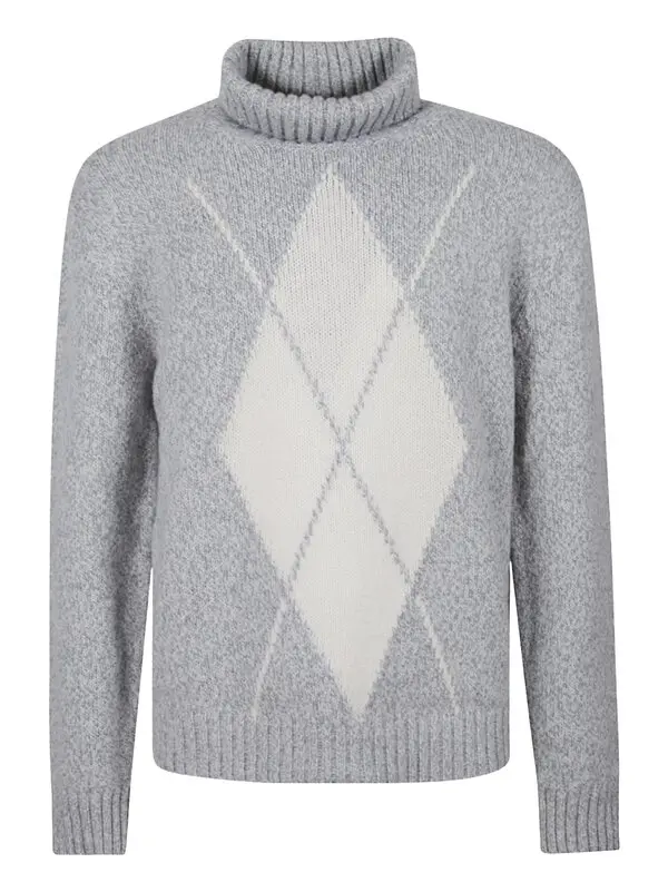 Eleventy Long-sleeved Argyle Sweater - Gray