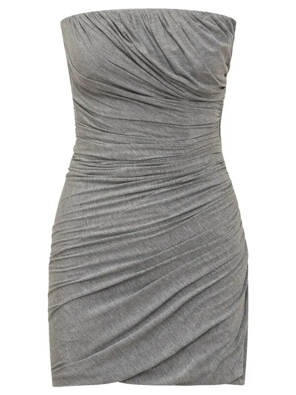 Attico Strapless Gathered Mini Dress - Gray