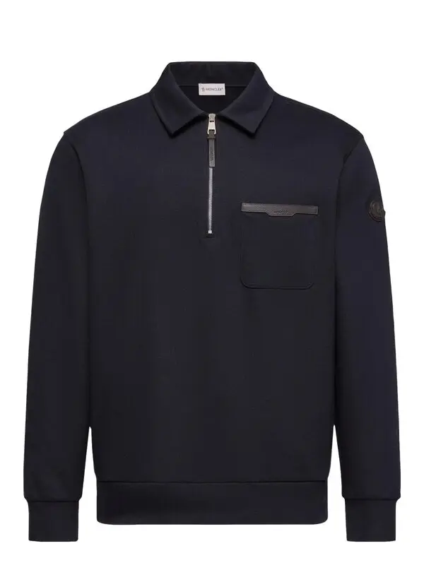 Moncler Leather Logo Half-zipper Sweatshirt - Midnight Blue