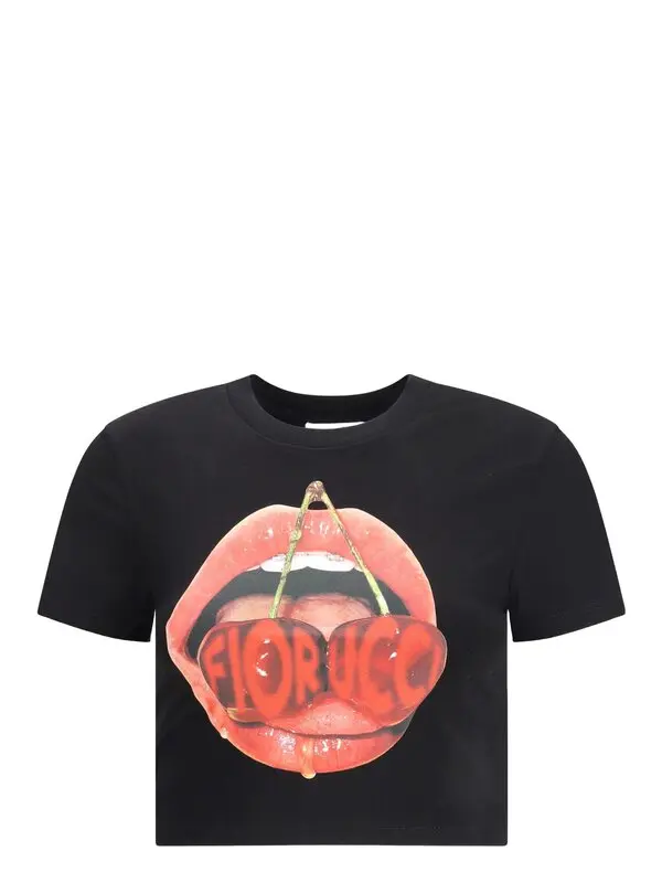 Fiorucci Graphic Print Short Sleeve Top - Black